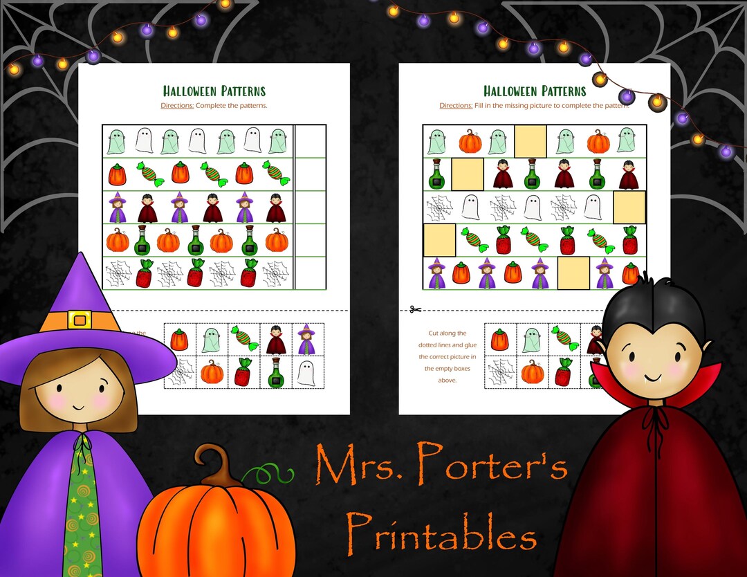 Halloween Pattern Worksheet, Cut and Paste, Elementary Worksheet, Math ...