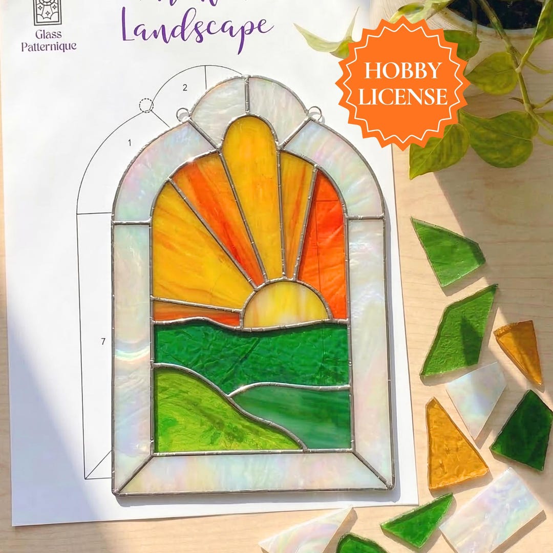 Stained Glass Retro Landscape Pattern, PDF Template for Panel Window ...