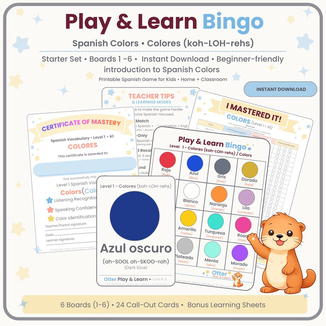 Spanish Colors Bingo Game Printable PDF | Starter Set Boards 1–6 ...