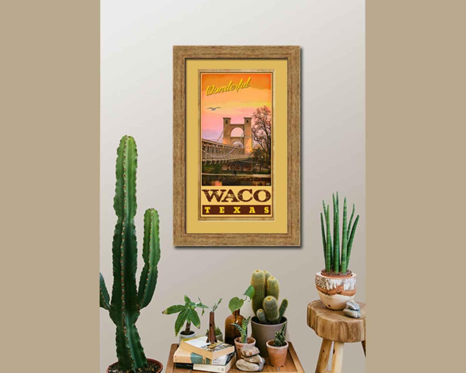 Waco Texas Travel Poster, Vintage Look Posters, Suspension Bridge Near ...