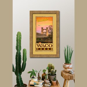 Waco Texas Travel Poster, Vintage Look Posters, Suspension Bridge Near ...