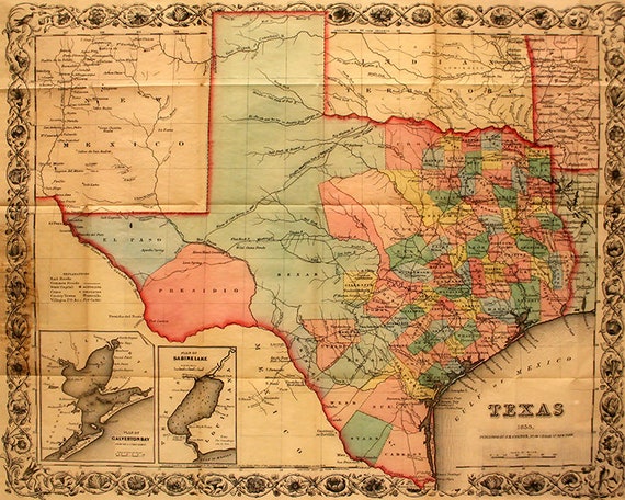 Texas Pocket Map from 1853 | Etsy