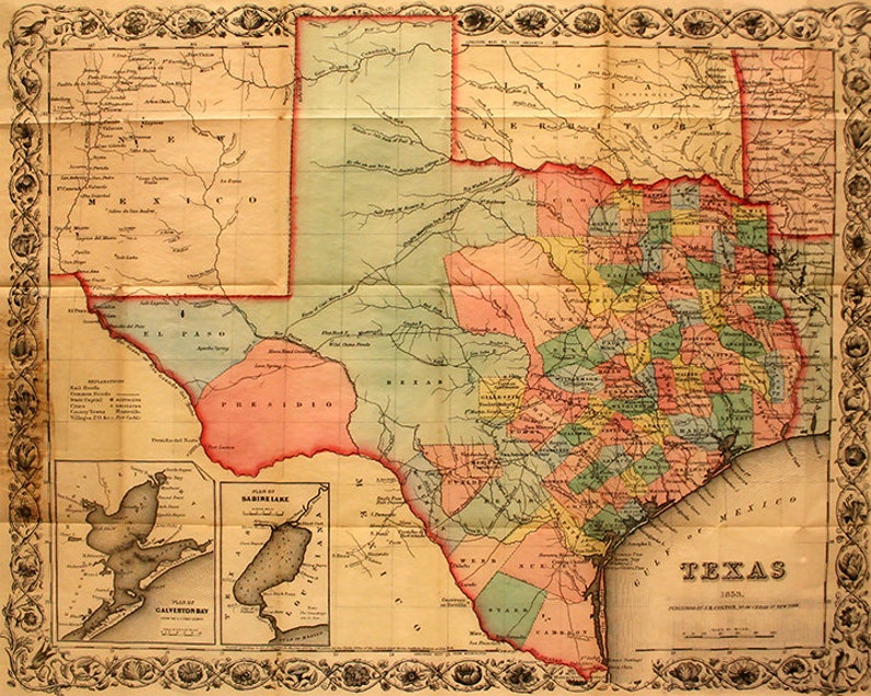 Texas Pocket Map From 1853 - Etsy