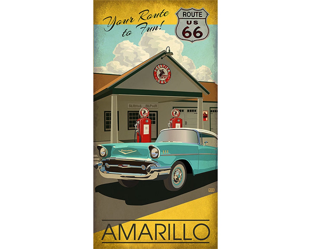 Poster of Amarillo, Texas Along the Famed Route 66 Featuring a 57 Chevy ...