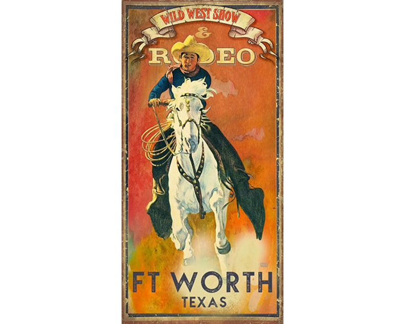 Poster of Rodeo Cowboy and Wild West Show, Ft Worth, Texas. - Etsy