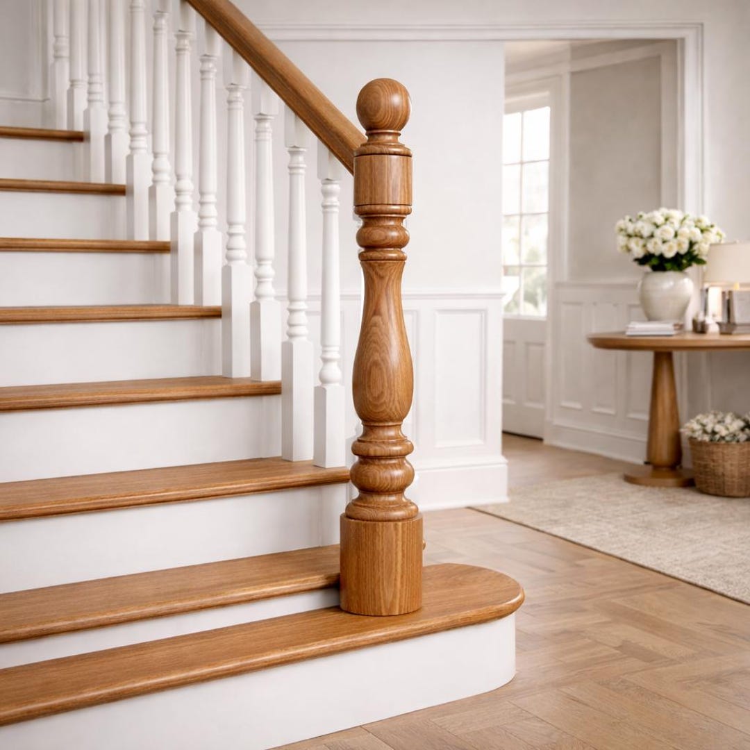 Custom Turned Wooden Newel Post – Round Solid Newels for Stair - Etsy