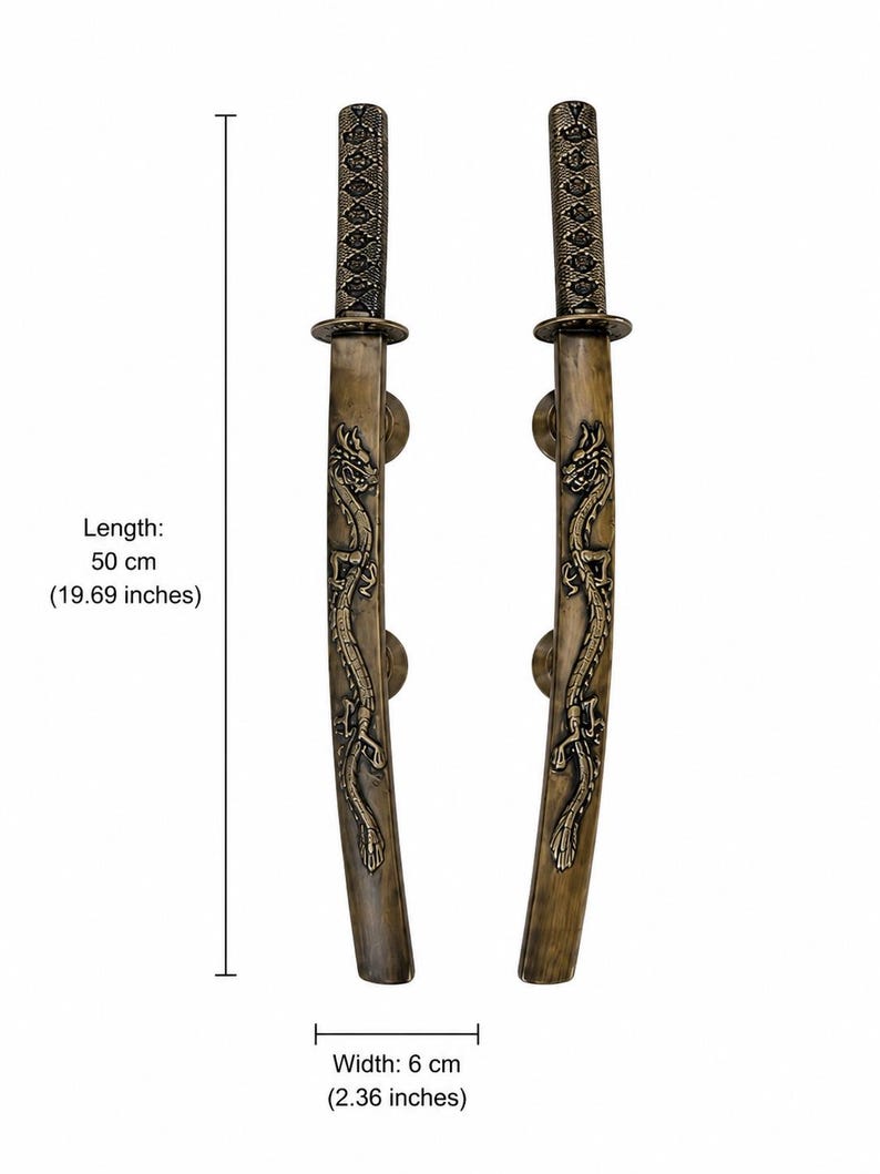Dragon Samurai Sword Door Pull Handle Set, Antique Brass Japanese ...