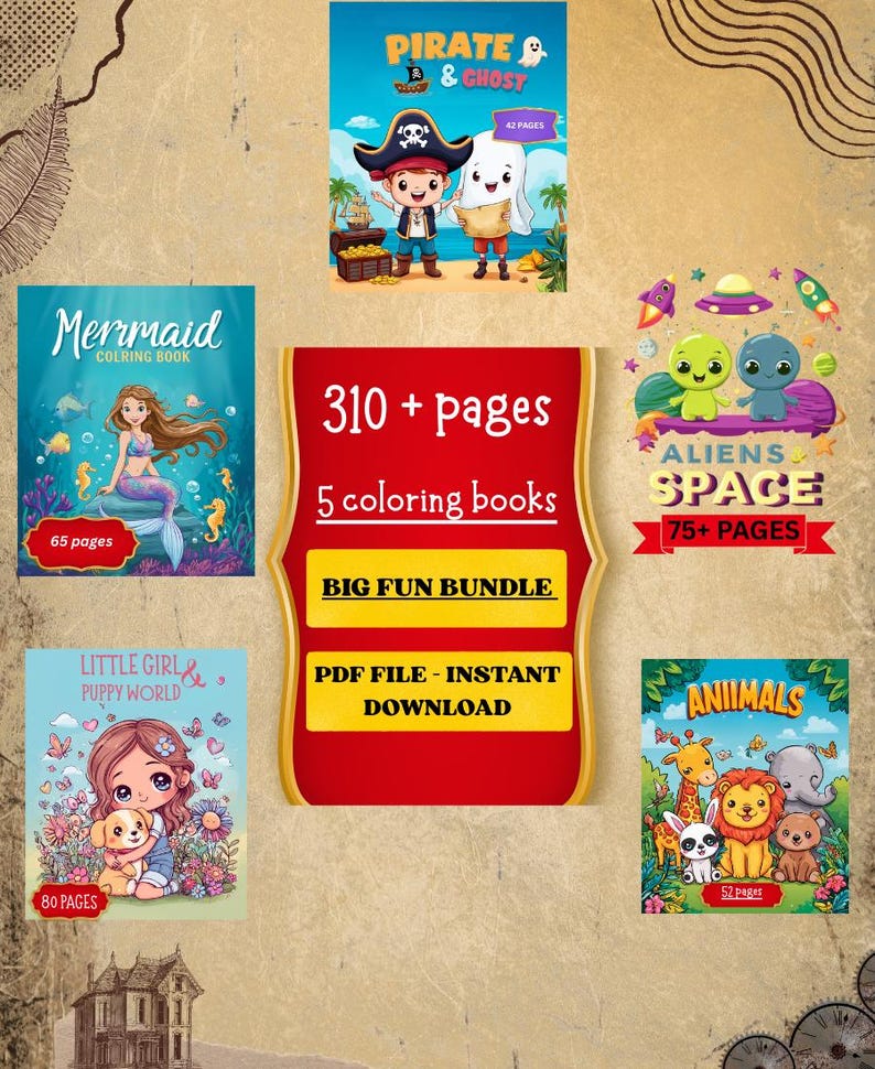 Kids Coloring Book Bundle: 310+ Activity Pages PDF Download - Etsy