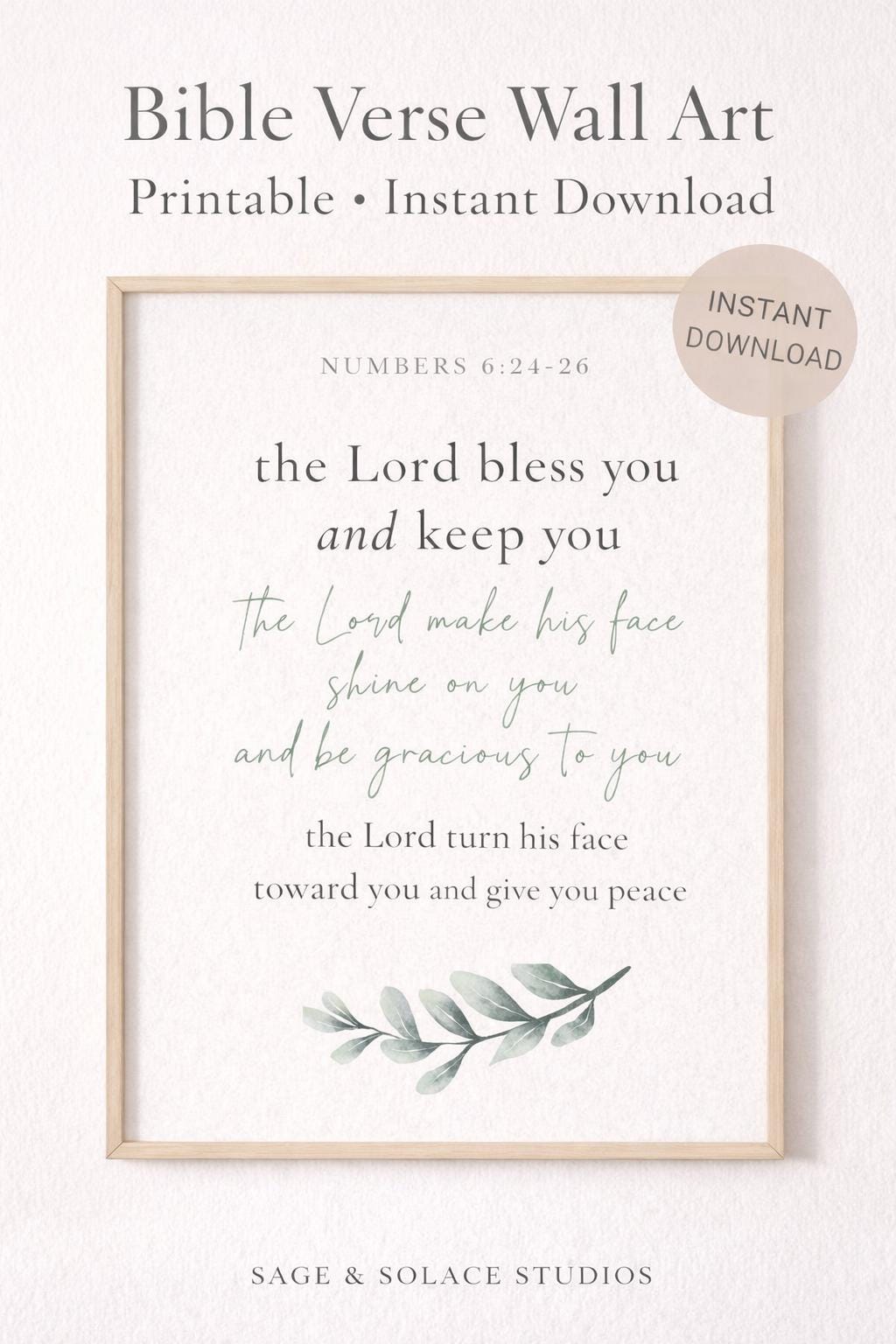 Numbers 6:24–26 Printable Wall Art | Bible Blessing Wall Art ...