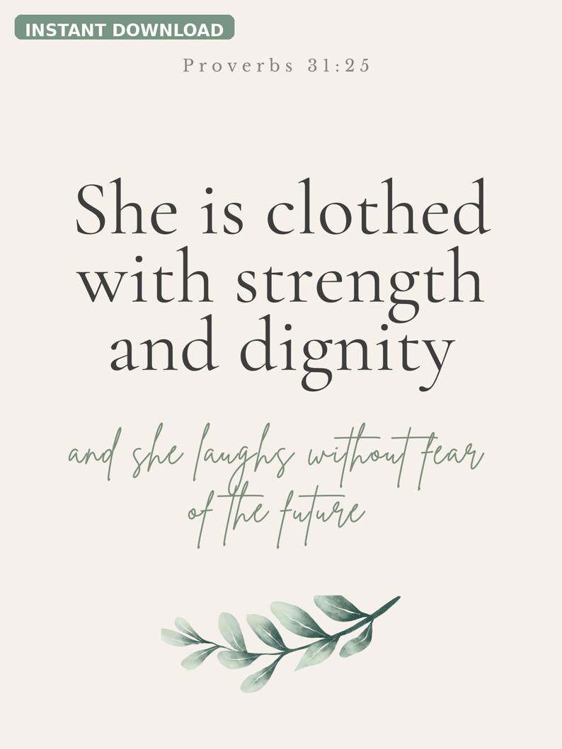 Christian Wall Art Printable, Proverbs 31:25 Scripture Print, She is ...