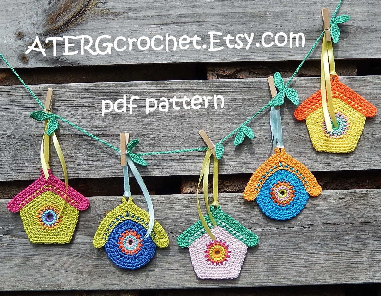 Crochet Pattern BIRDHOUSE GARLAND by Atergcrochet - Etsy