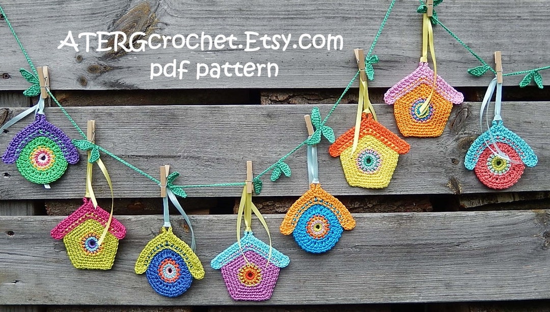 Crochet Pattern BIRDHOUSE GARLAND by Atergcrochet - Etsy