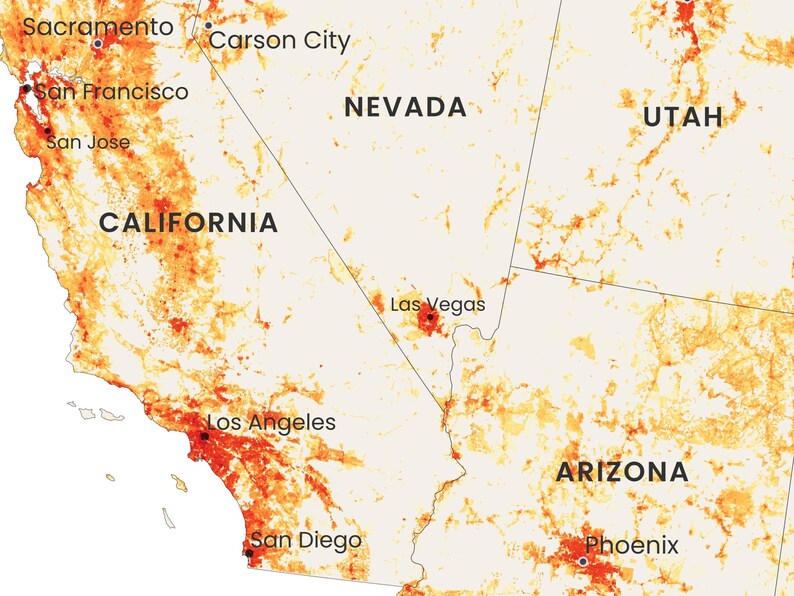 USA Population Density Map Printable, Minimal US Map Poster, Geography ...