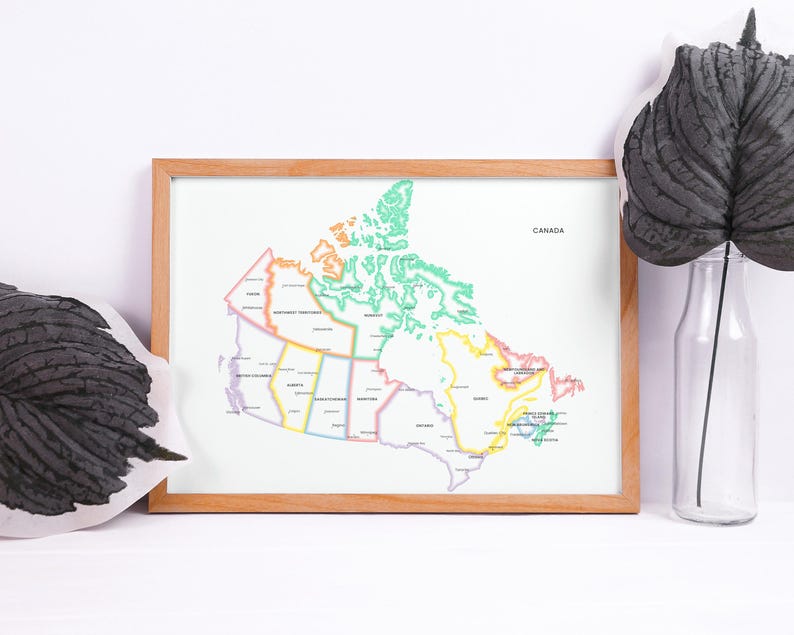 Canada Political Map Printable Minimalist Glow Outline With Provinces ...
