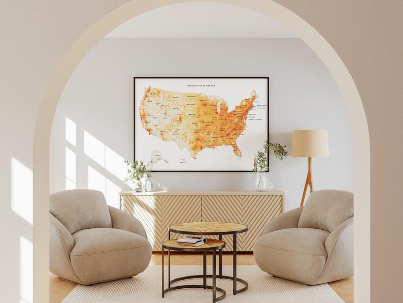 USA Population Density Map Printable, Minimal US Map Poster, Geography ...