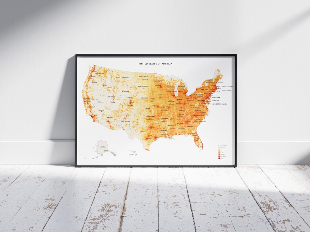 USA Population Density Map Printable, Minimal US Map Poster, Geography ...