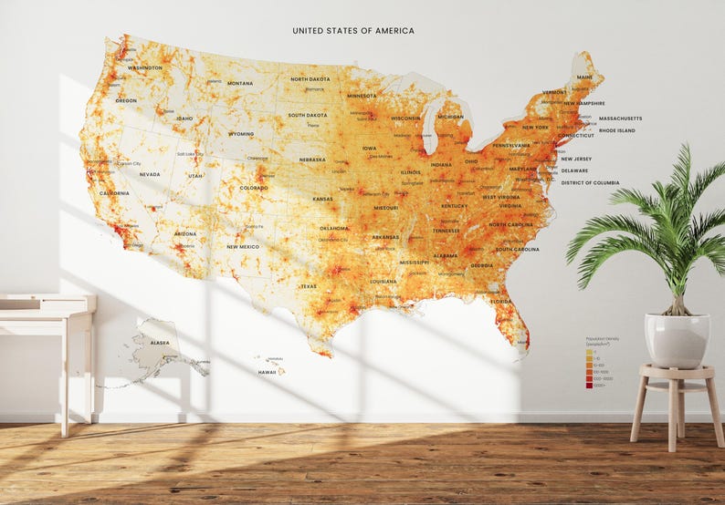 USA Population Density Map Printable, Minimal US Map Poster, Geography ...