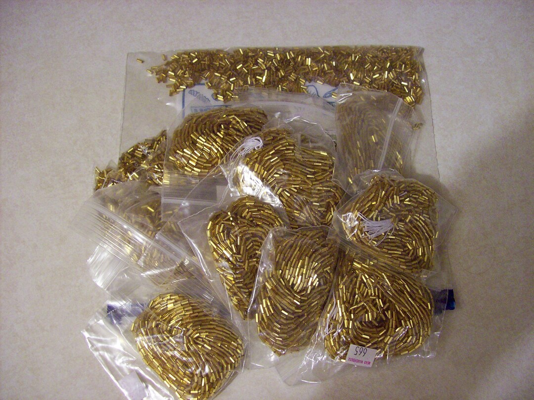 Individual Bags of Beautiful, Gold Bugle, Size 2, Strung, Glass Beads ...