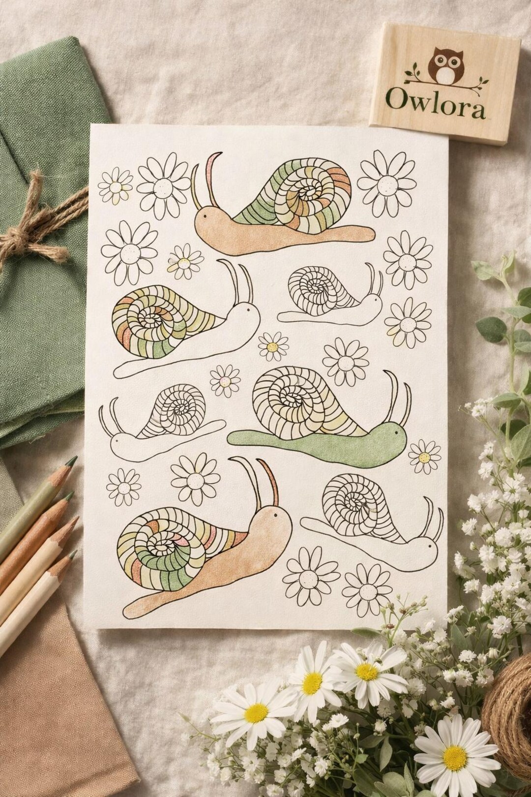 Spring Snail Coloring Page | Hand Drawn Garden Illustration (digital ...