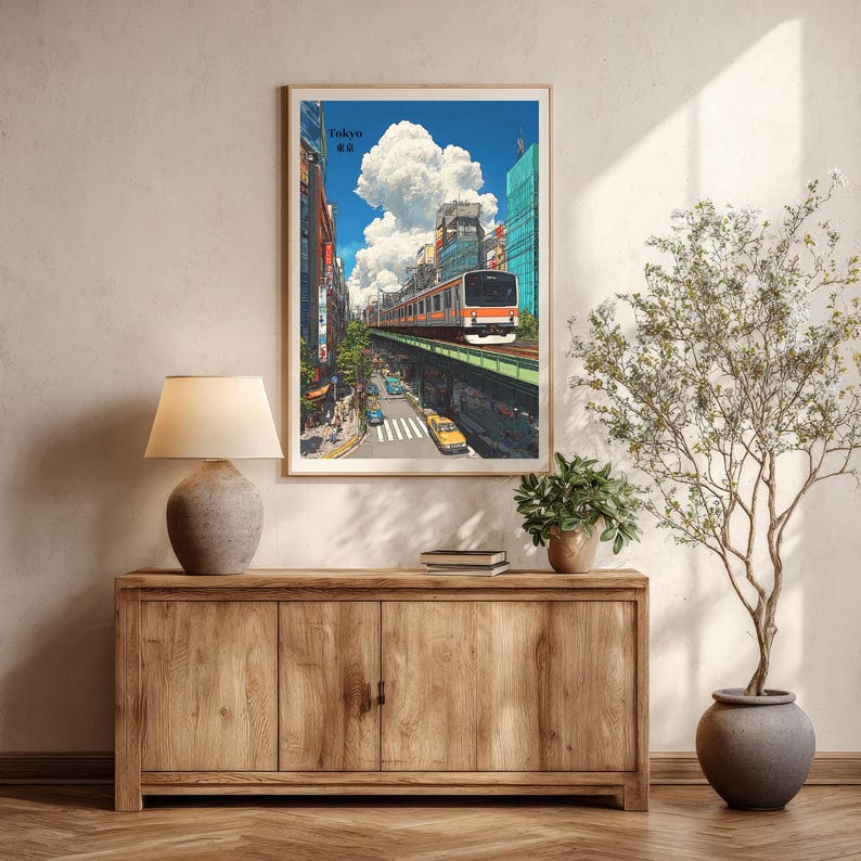 Tokyo Train Poster, Anime Cityscape Wall Art, Urban Railway Japandi ...