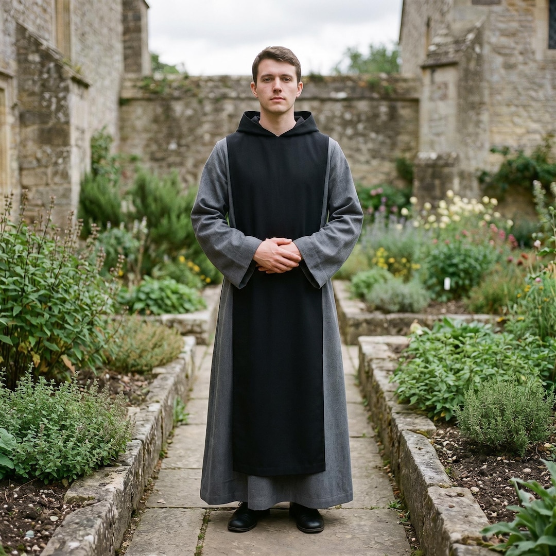 Grey and Black Two Tone Monk Habit With Scapular and Hood Cotton ...