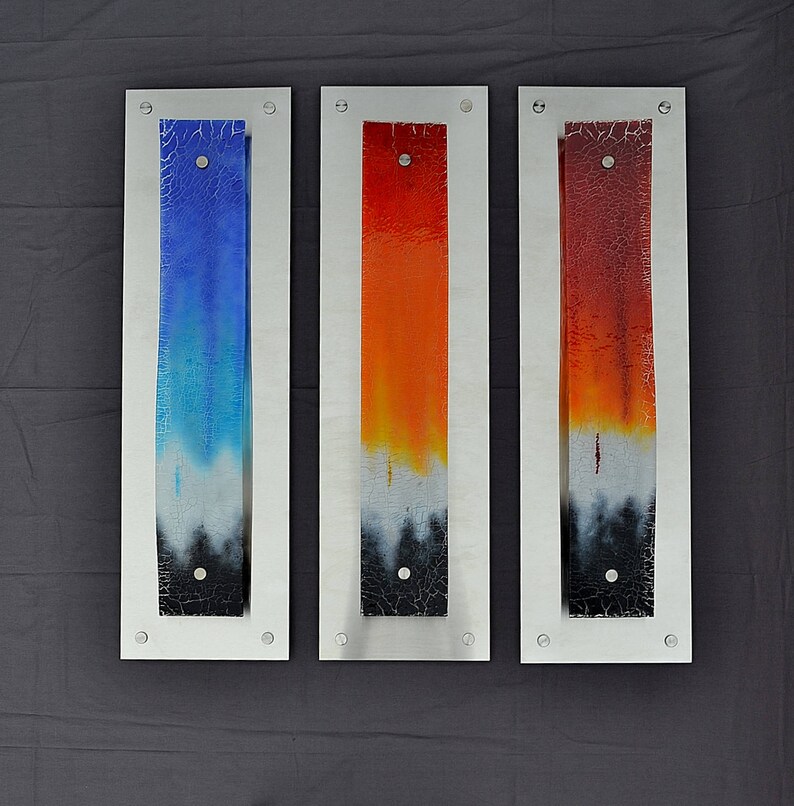 Arctic Lava the Birth of Surtsey Triptych Glass Art Mounted on ...