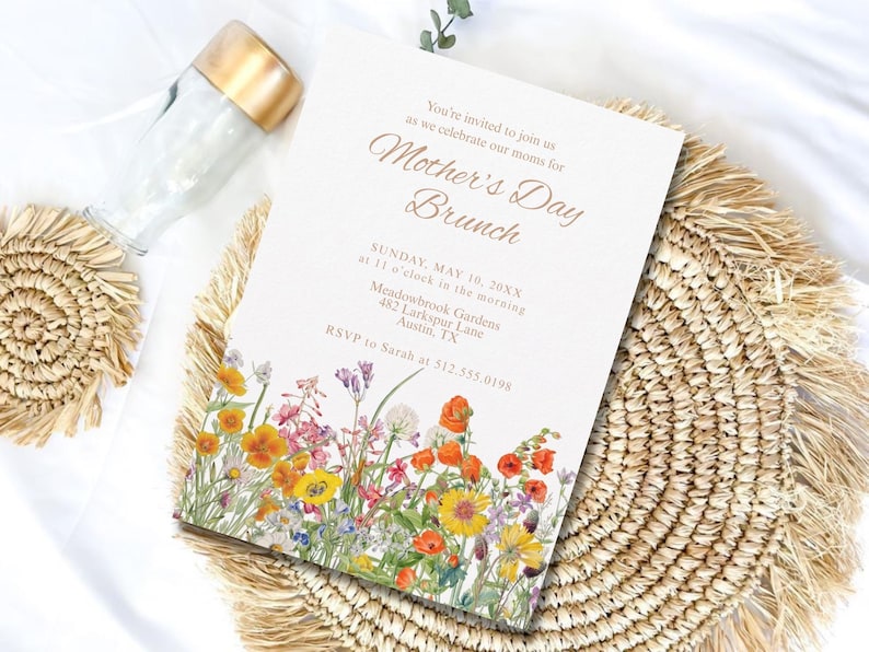 Mothers Day Brunch Invitation Wildflower Floral Country Invite Editable ...