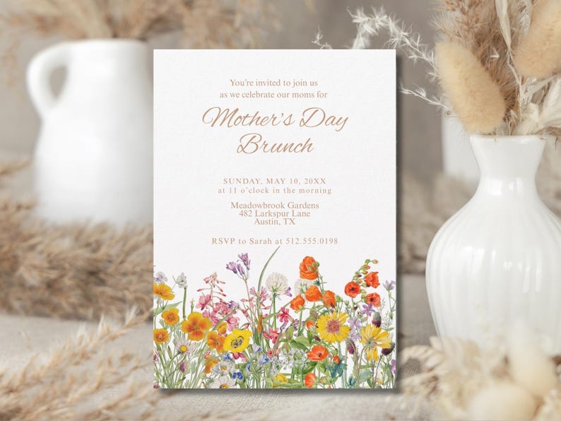 Mothers Day Brunch Invitation Wildflower Floral Country Invite Editable ...
