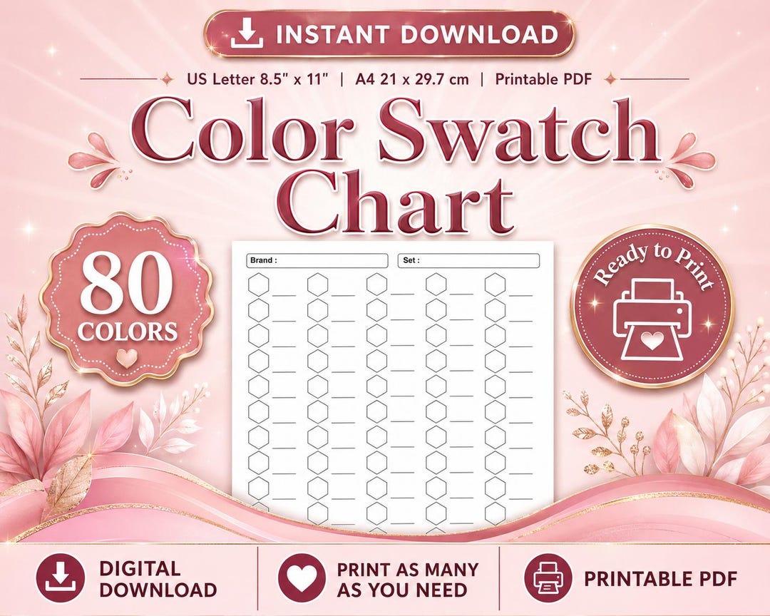 80 Color Swatch Chart Printable PDF | Marker, Pencil Swatch Sheet ...