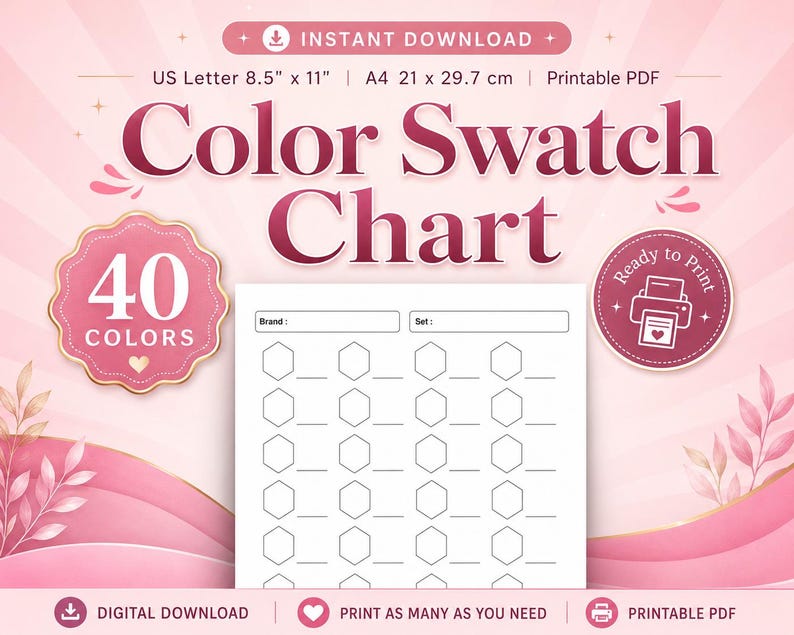 40 Color Swatch Chart Printable PDF | Marker, Pencil, Paint Tracker (US ...