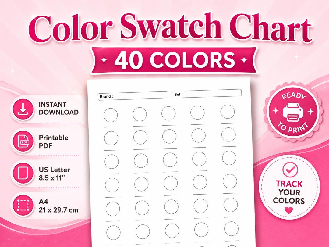 Color Swatch Chart Printable PDF, 40 Color Tracker, Marker Pencil Paint ...