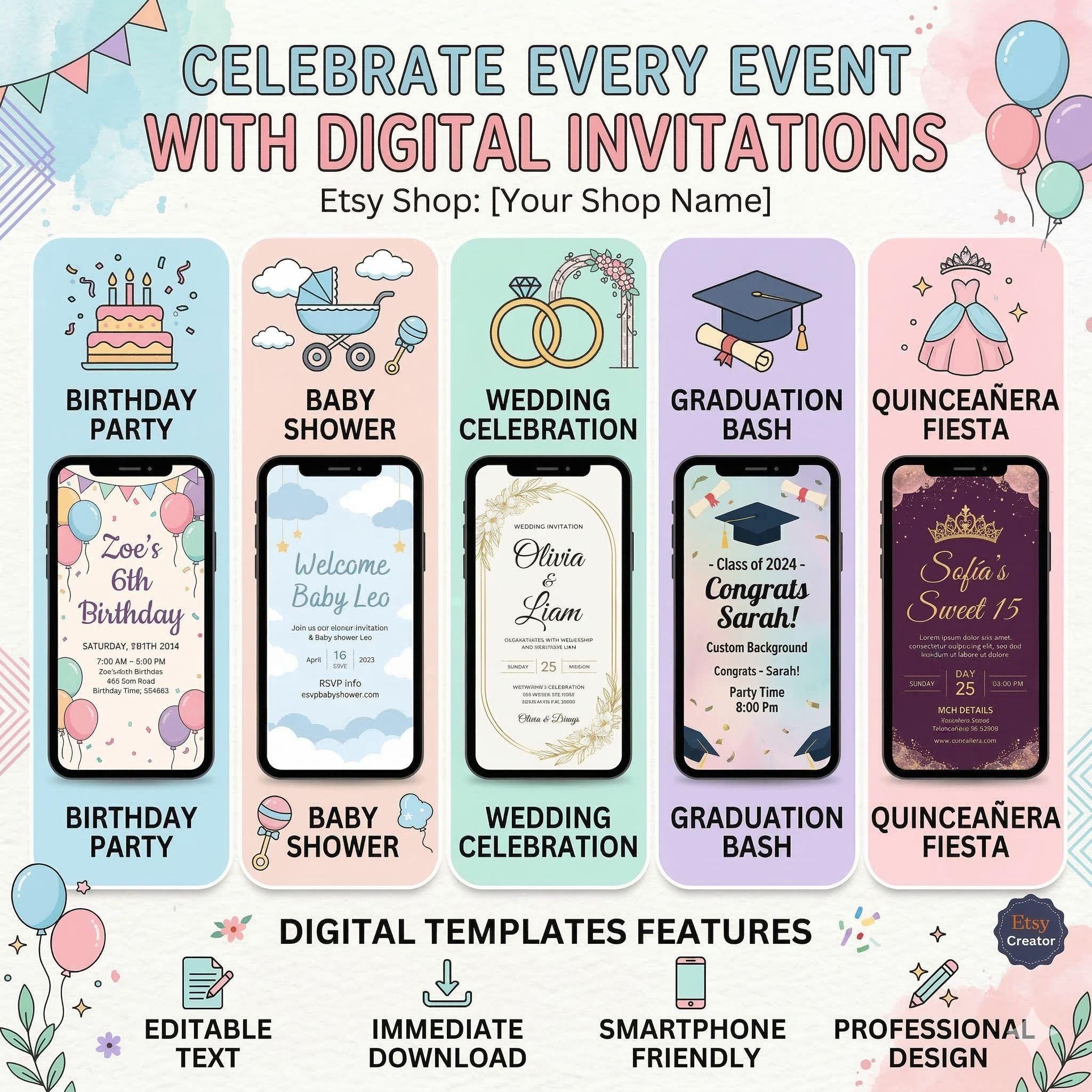 1000+ Digital Invitation Bundle, Editable Canva Invitation, Animated ...
