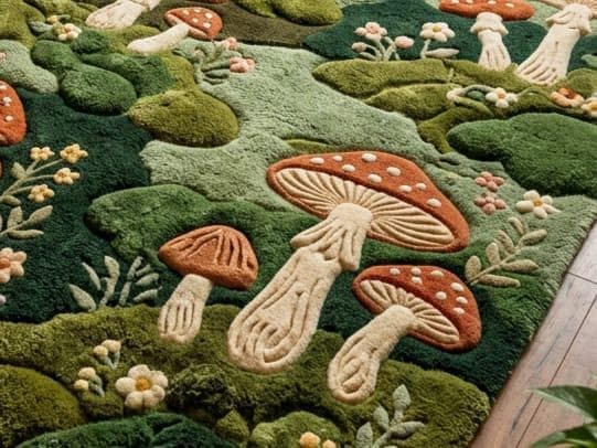 Mushroom Moss Tufted Rug, 3D Forest Area Rug, Cottagecore Nature Rug ...