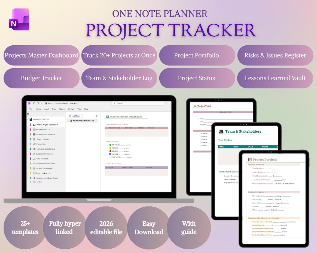Project Tracker Onenote Template | Project Management, Team Planner ...