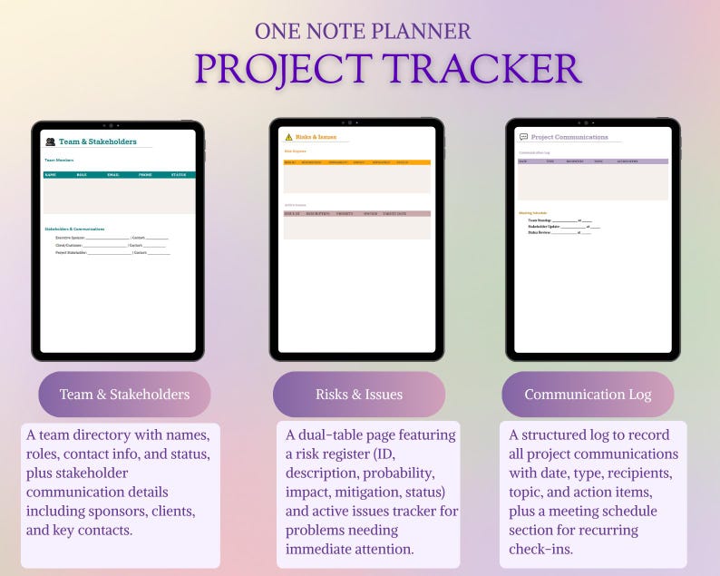 Project Tracker Onenote Template | Project Management, Team Planner ...