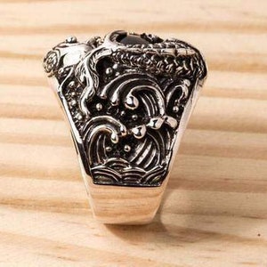 Men's Onyx Ring Sterling Silver Onyx Ring Japanese Koi | Etsy