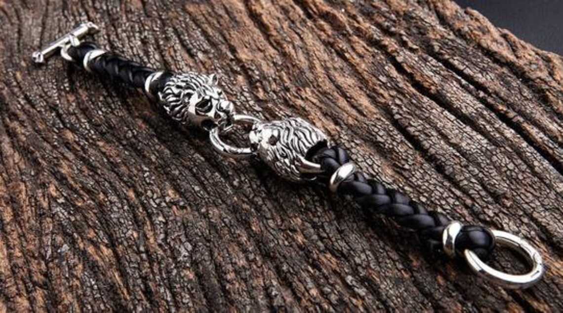 Men Leather Bracelet Lion Bracelet Men's Leather | Etsy