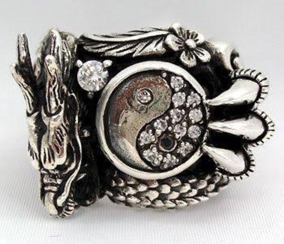 Japanese Dragon Ring Ying Yang Ring Men's Silver Ring - Etsy