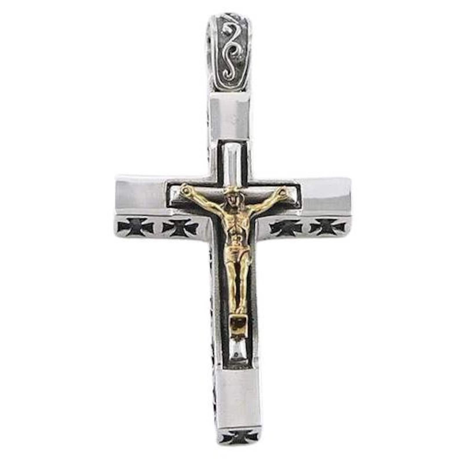 Sterling Silver Jesus Cross Crucifix Mens Pendant - Etsy