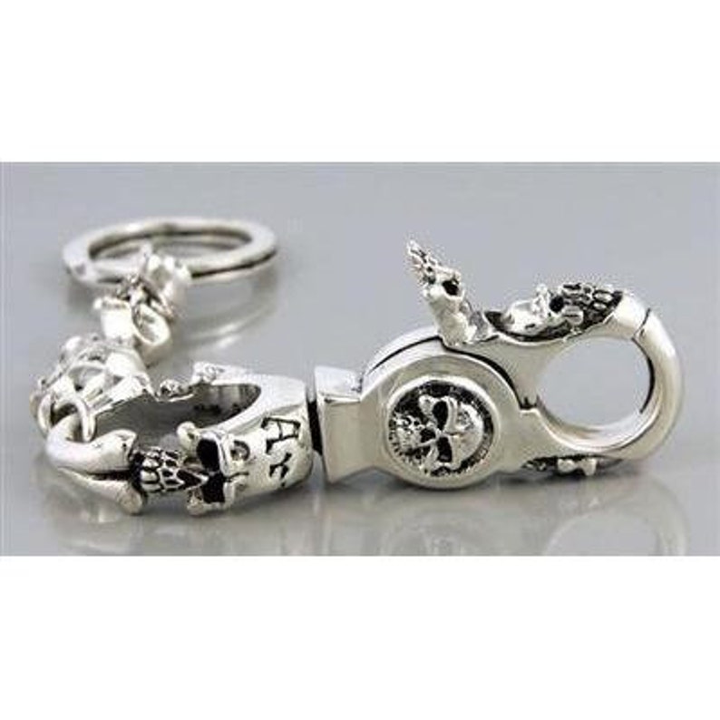 925 Sterling Silver Devil Skull Keychain Gothic Biker Key - Etsy