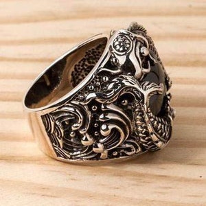 Men's Onyx Ring Sterling Silver Onyx Ring Japanese Koi | Etsy