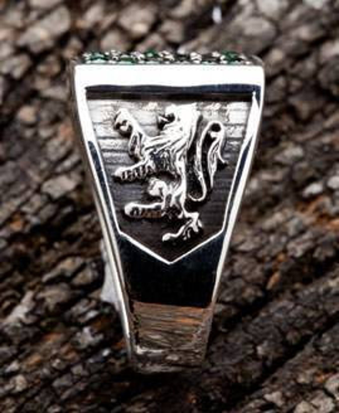 Lion Rampant Ring Silver Eagle Ring Men's Emerald Ring - Etsy