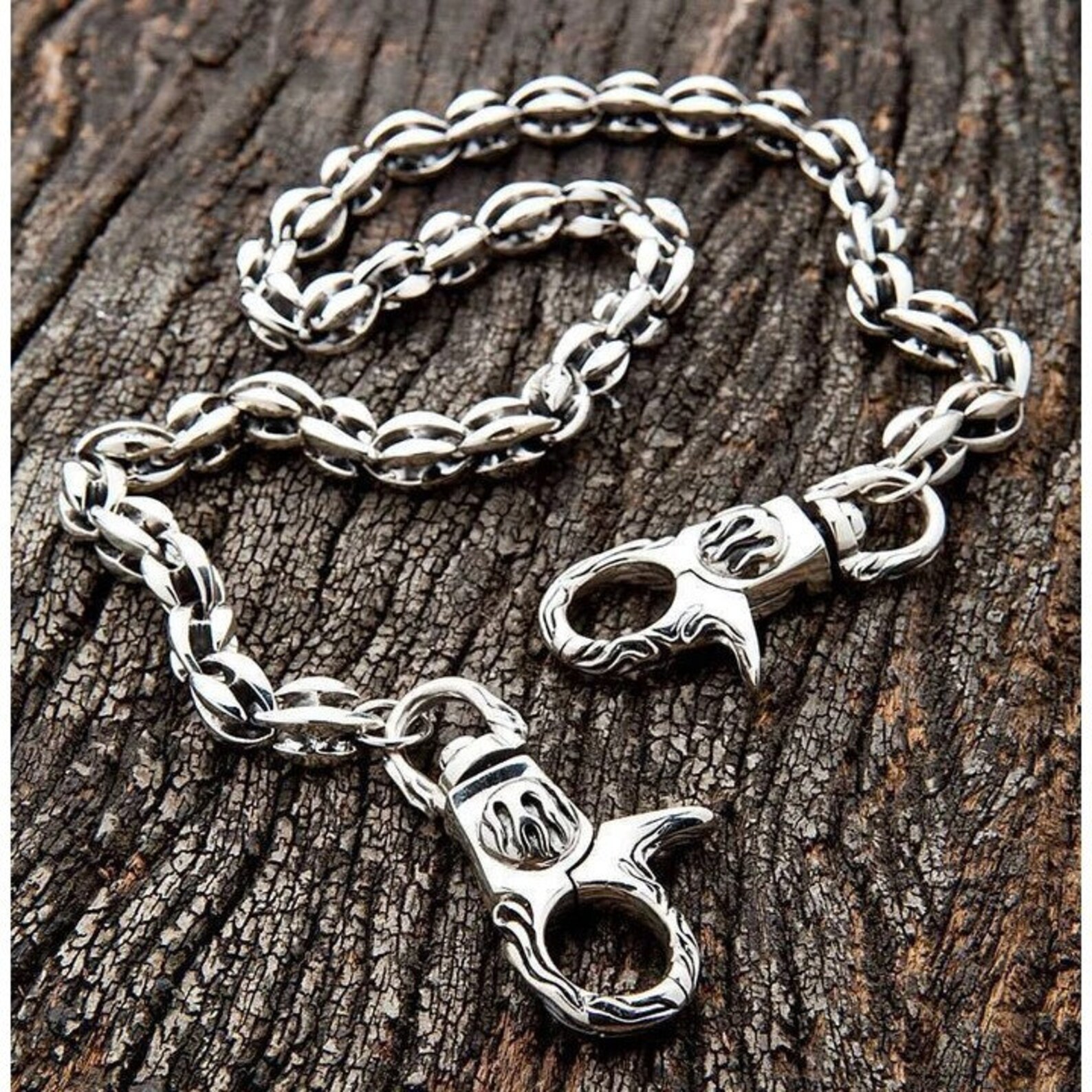 Silver Wallet Chain Tribal Biker Flame Wallet Chain Sterling - Etsy