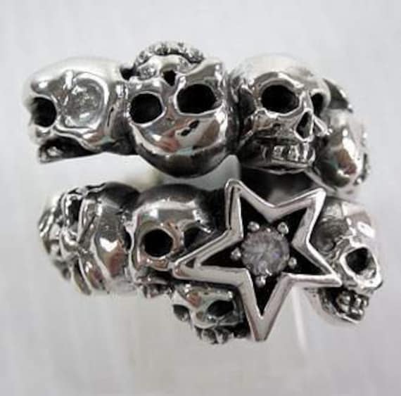 Rock Jewelry Star Ring Silver Skull Ring Skull Jewelry | Etsy