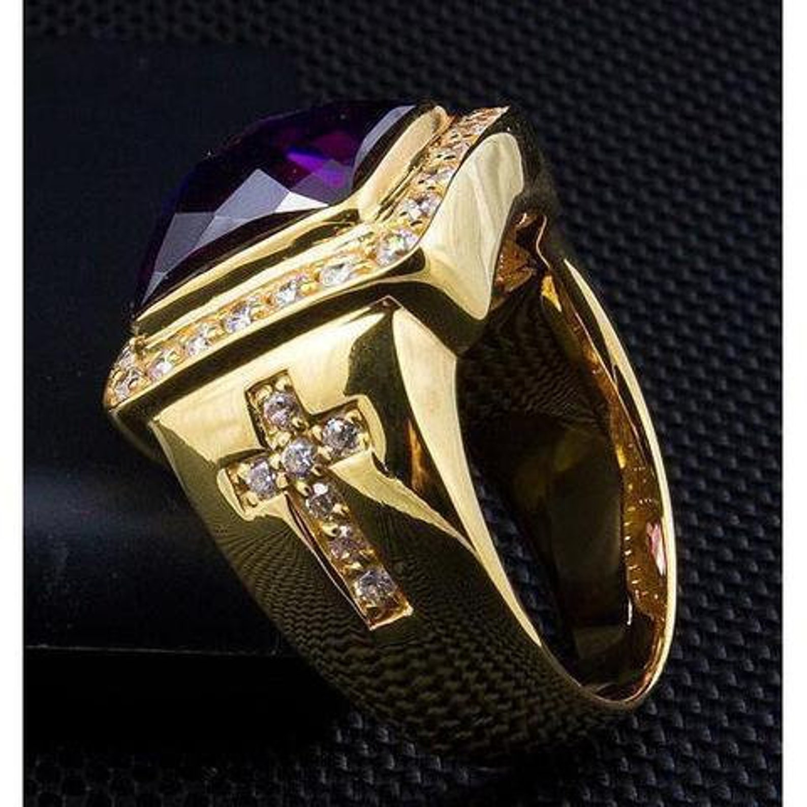 Amethyst Mens Ring Bishop Ring Yellow Gold Silver Ring - Etsy UK