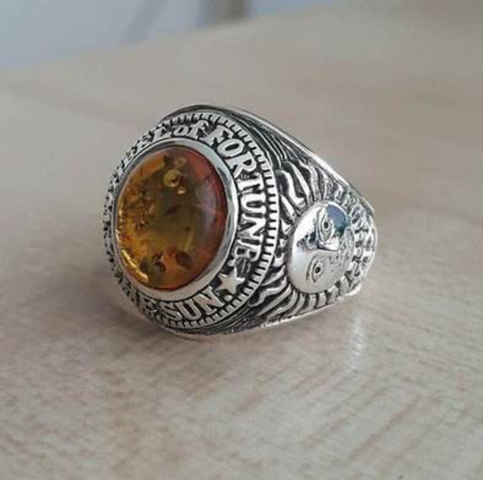 Amulet Amber Mens Ring Amulet Ring Amber Ring Sterling | Etsy