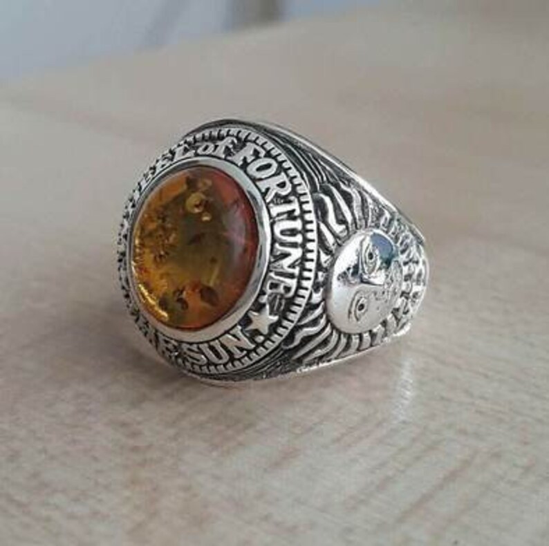 Amulet Amber Mens Ring Amulet Ring Amber Ring Sterling - Etsy