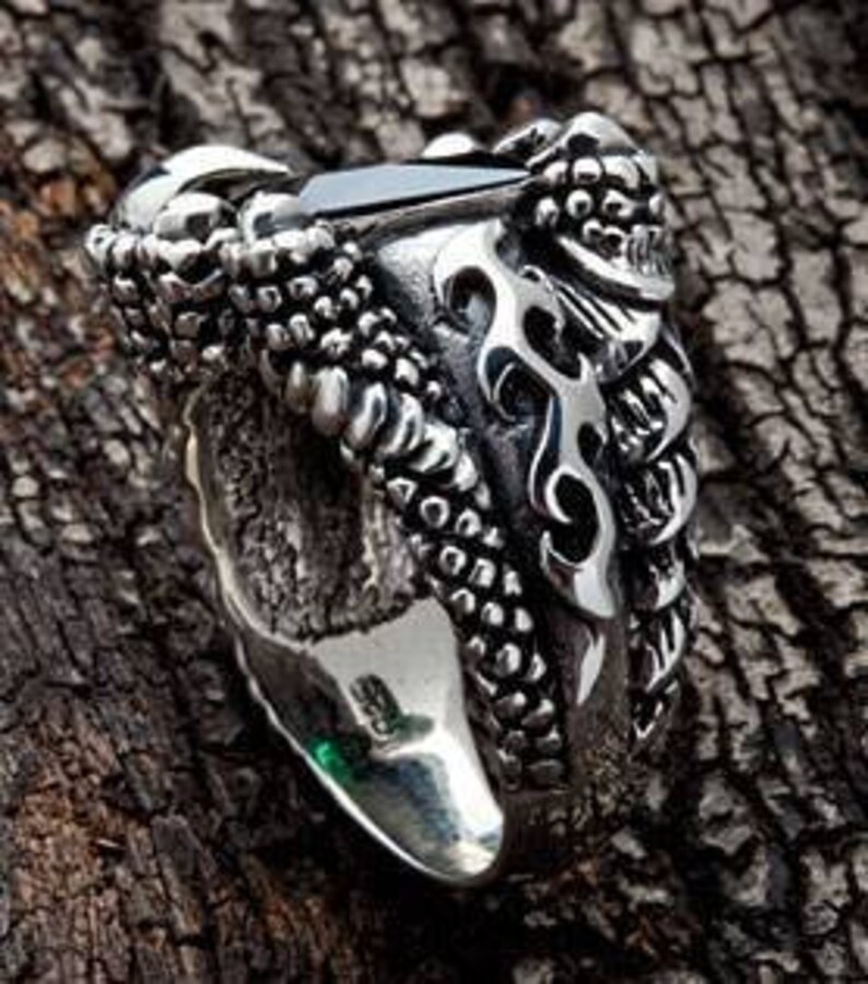 Silver Claw Ring Flame Ring Men's Emerald Ring Gothic | Etsy