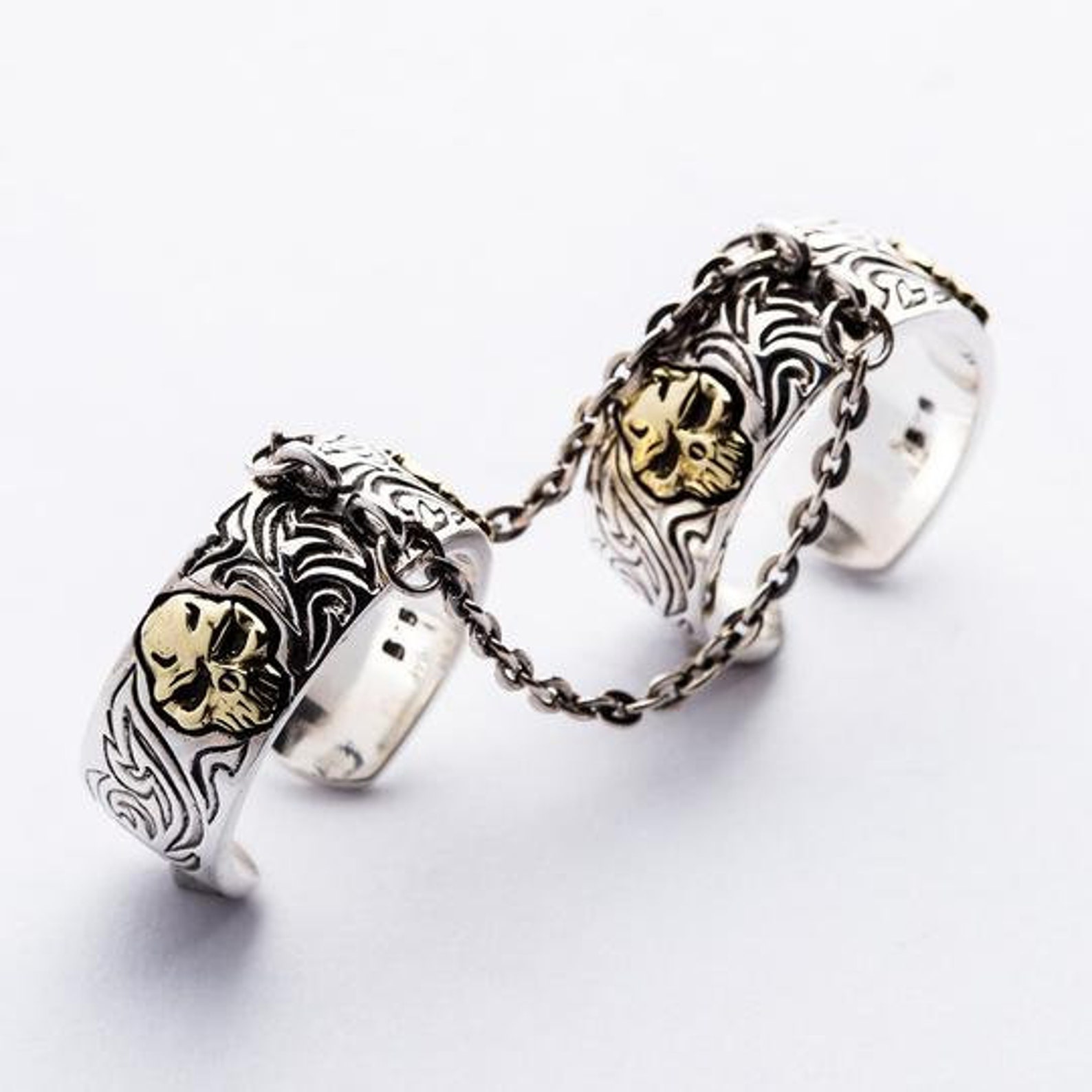 Couple Ring Sterling Silver Chain Ring Gothic Punk Ring | Etsy