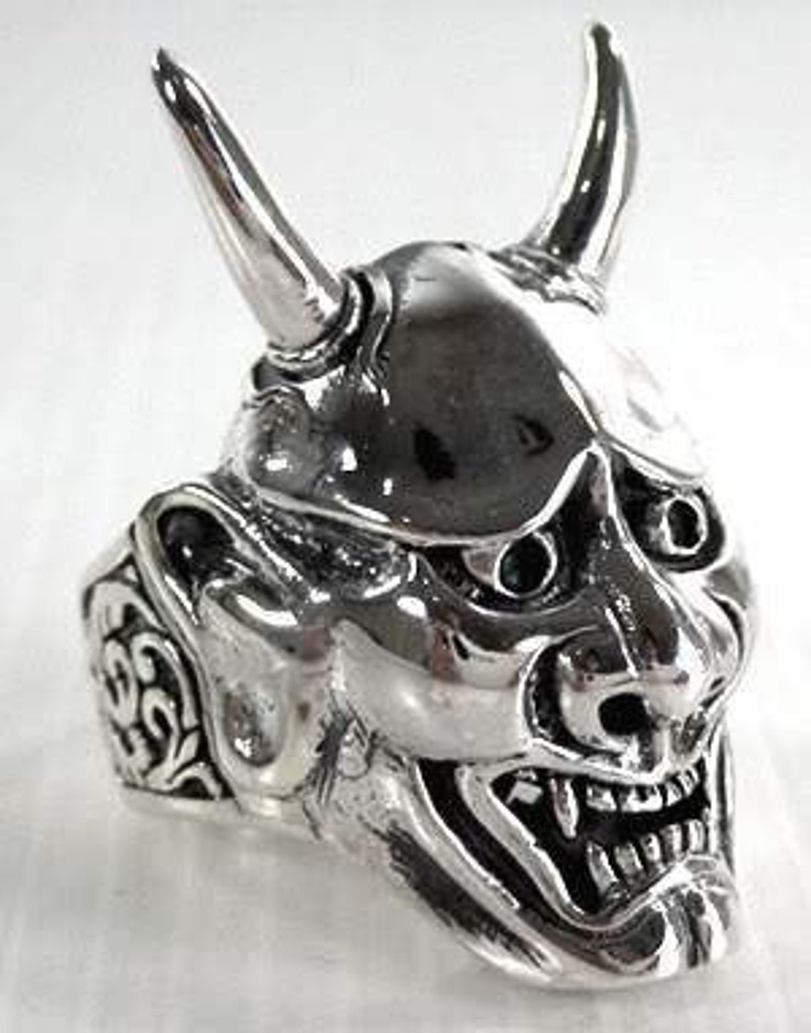 Oni Mask Ring Japanese Demon Ring Demon Mask Sterling - Etsy